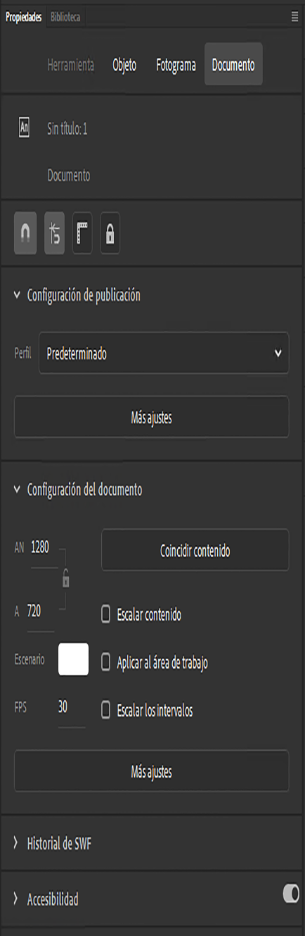 Paneles de edición en Animate