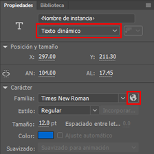 Uso de Adobe Fonts en Animate