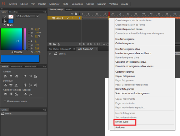 Utilización de sonidos en Animate CC