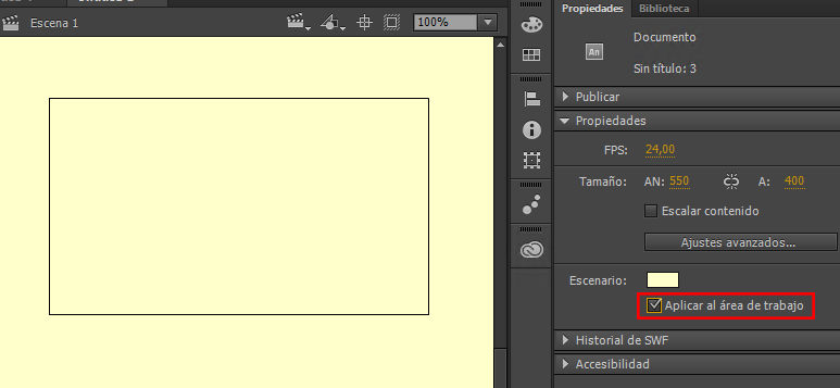 Utilización del Escenario y el panel Herramientas en Animate