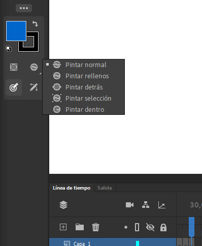 Utilización del Escenario y el panel Herramientas en Animate