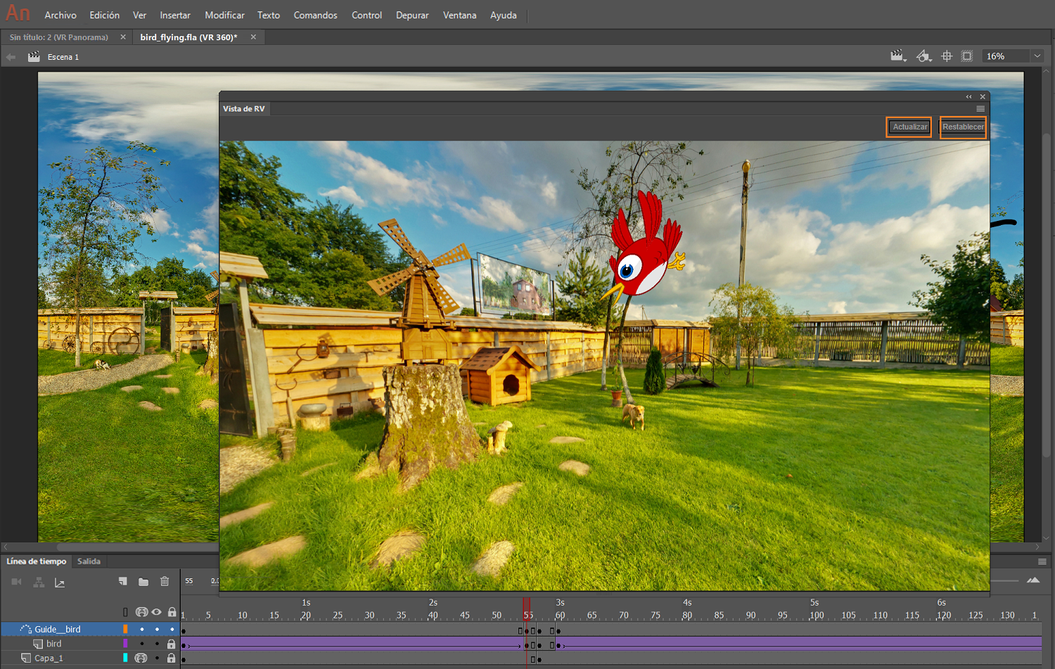 Aprenda a usar y publicar contenido de realidad virtual en Animate.