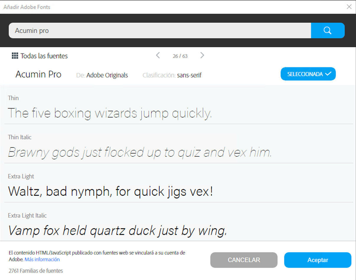 Uso de Adobe Fonts en Animate