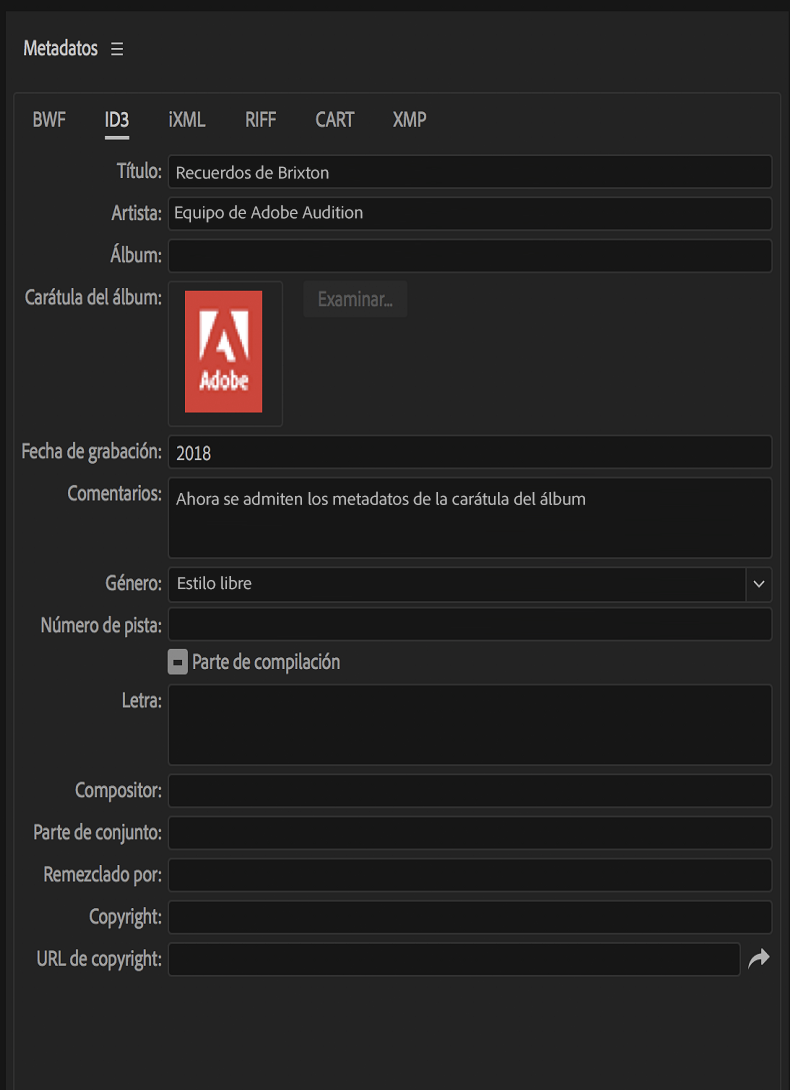 Visualización y edición de metadatos XMP