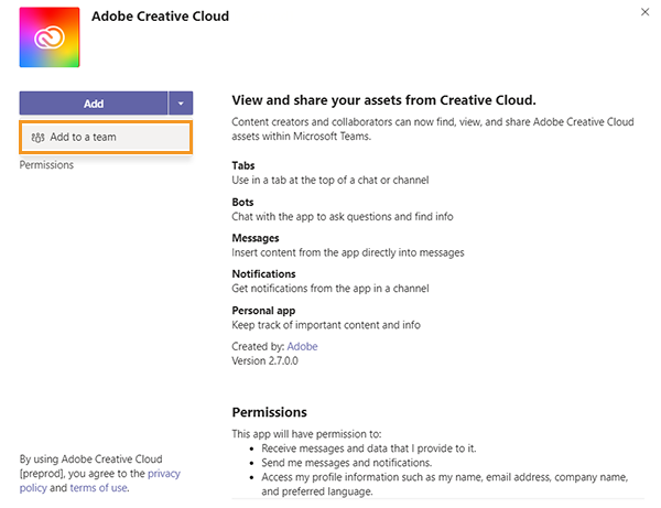 Compartir activos de Adobe Creative Cloud con Microsoft Teams