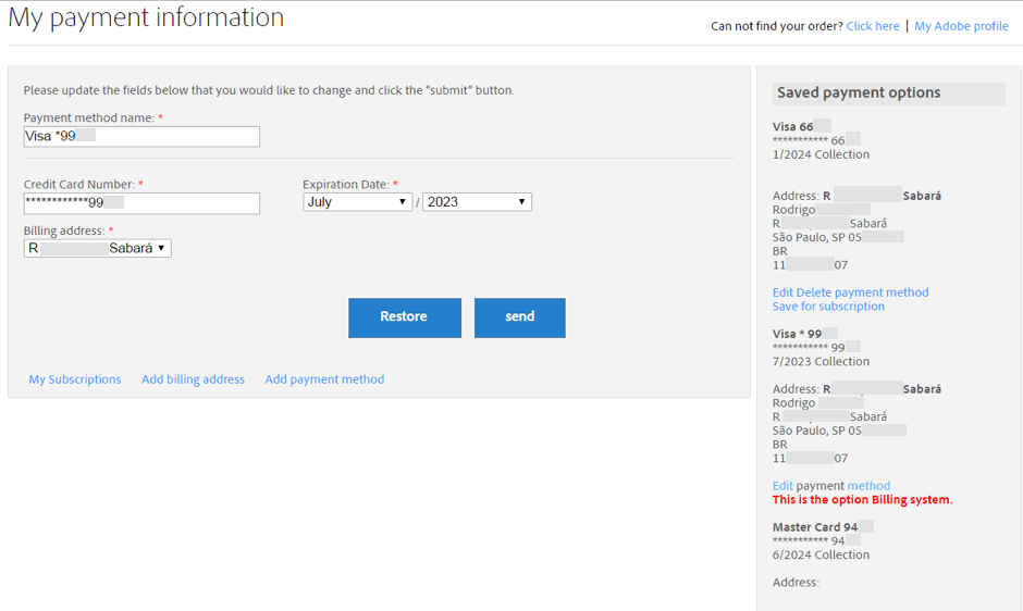 Actualizar los datos de la tarjeta de crédito para la suscripción de ...