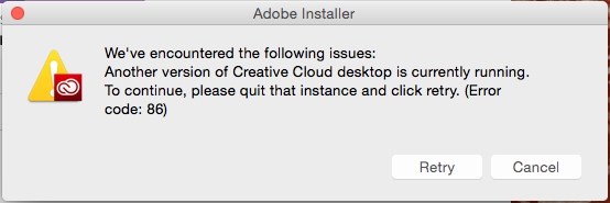 Código de error 86 | Adobe Creative Cloud