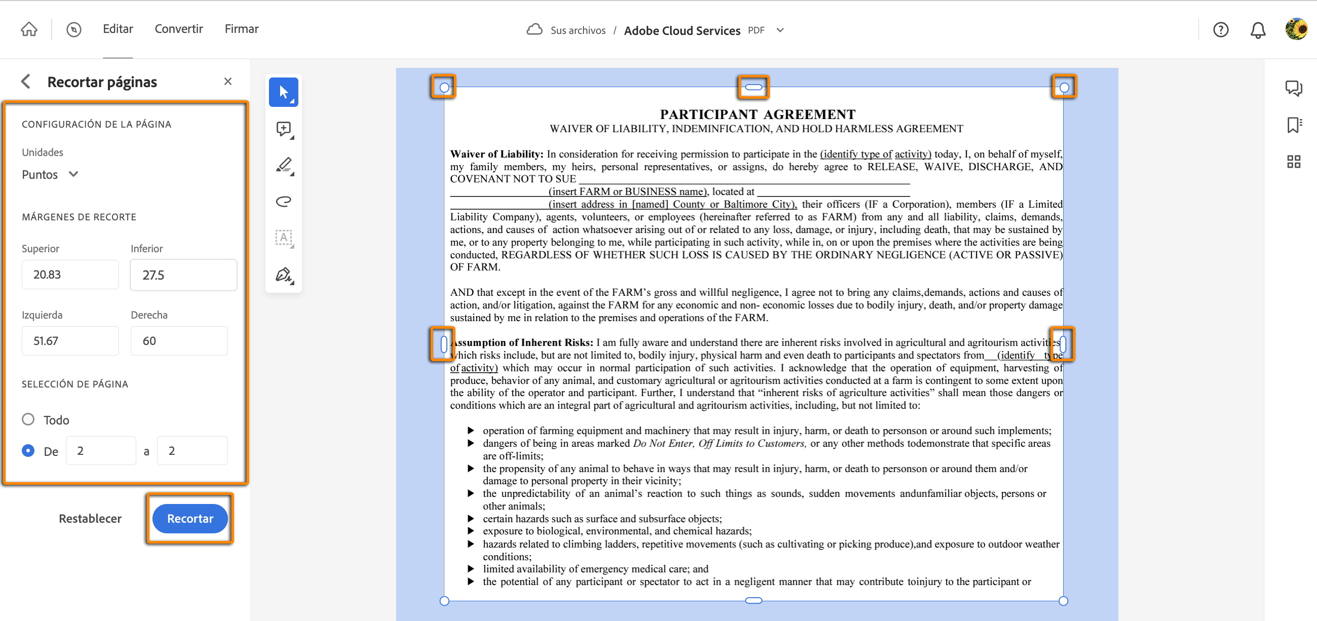 Cómo recortar páginas de un PDF en línea