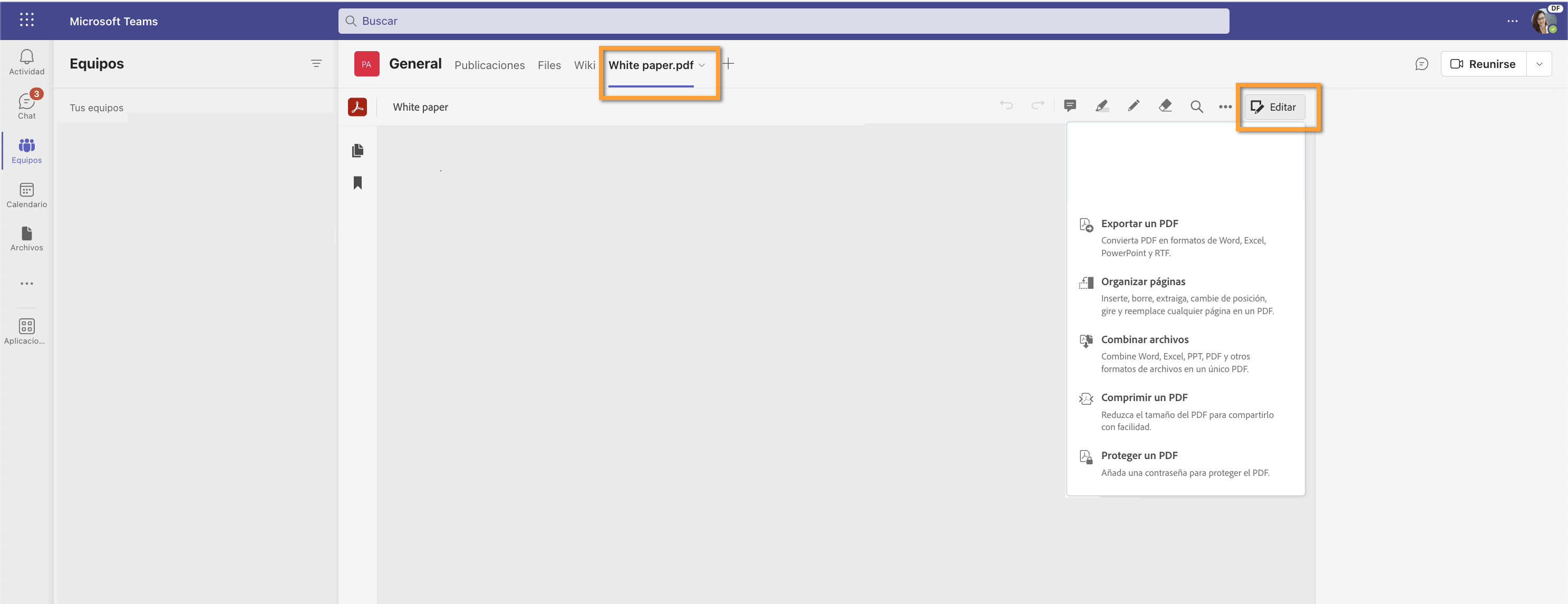 Colaborar en archivos PDF dentro de Microsoft Teams