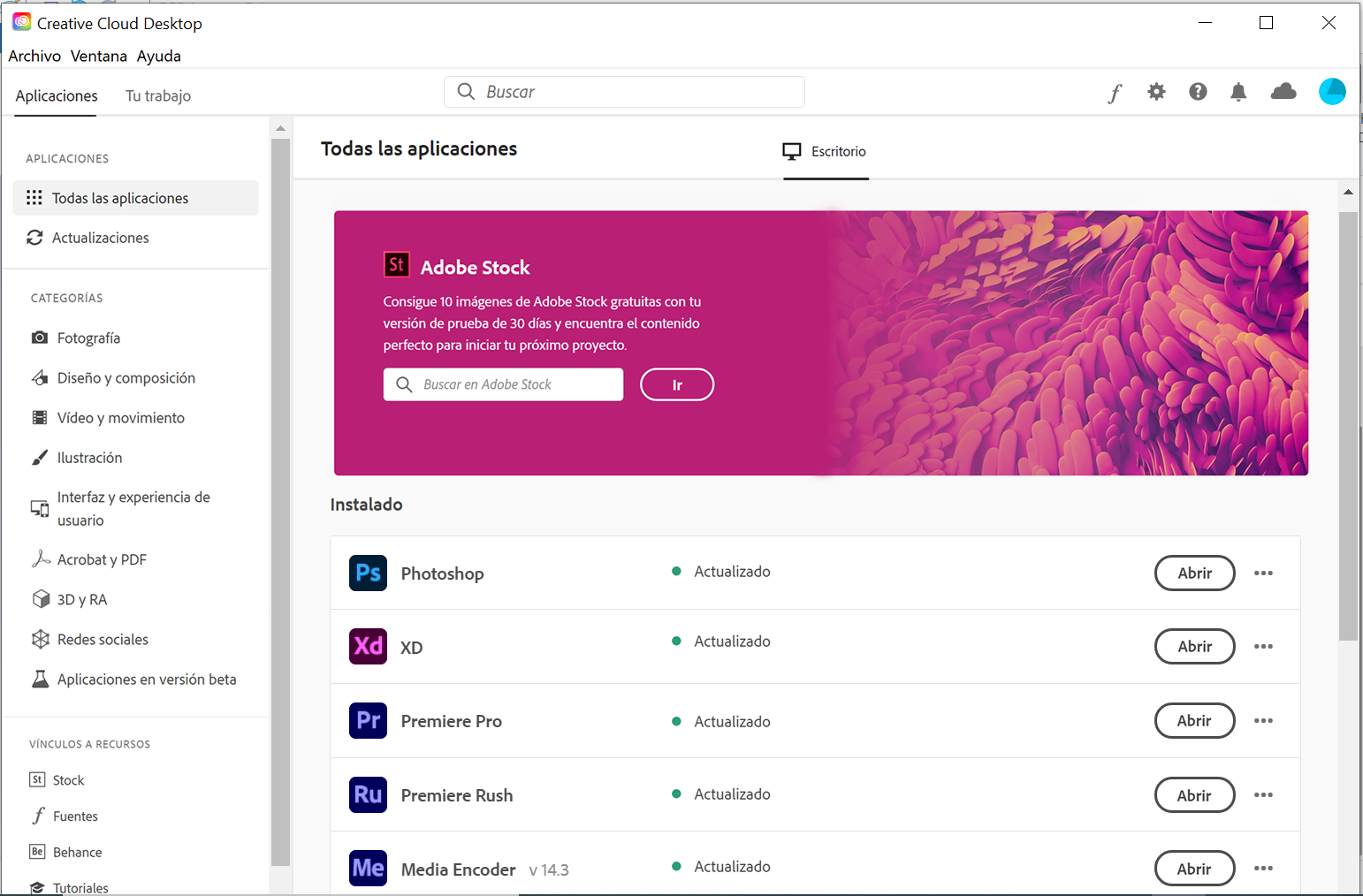Personalizar la aplicación de escritorio de Adobe Creative Cloud
