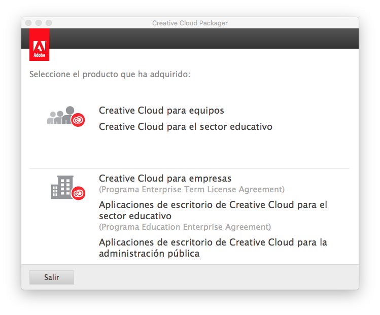Crear paquetes designados de Adobe Creative Cloud