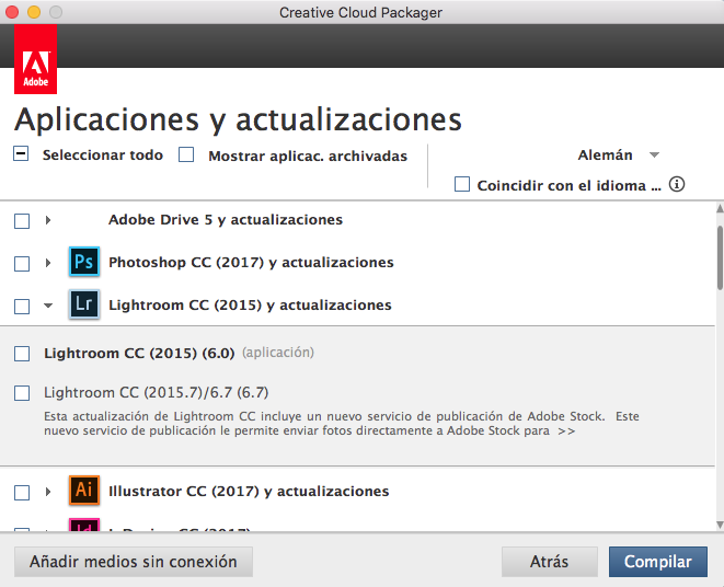 Crear paquetes designados de Adobe Creative Cloud