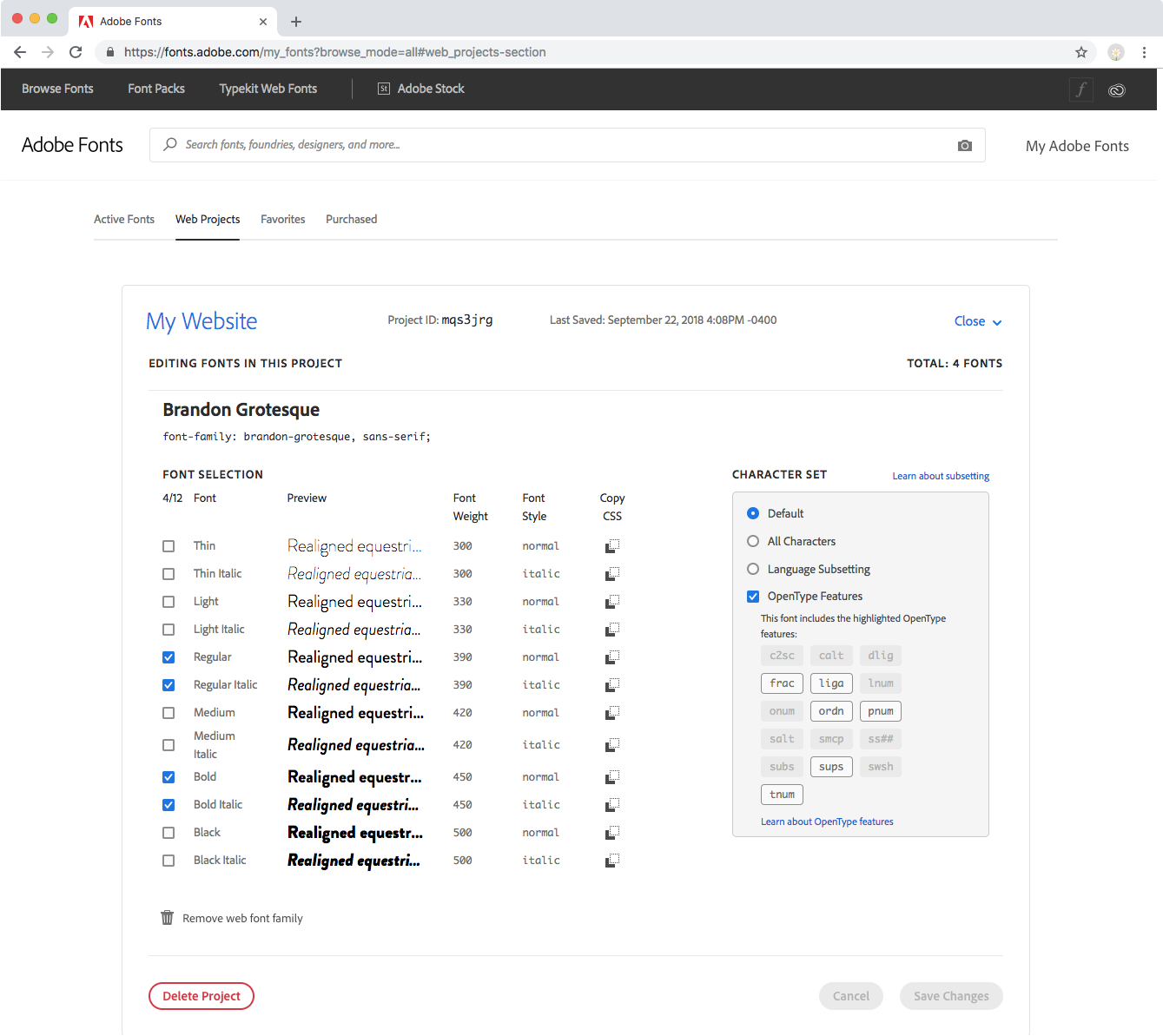 Uso de funciones OpenType