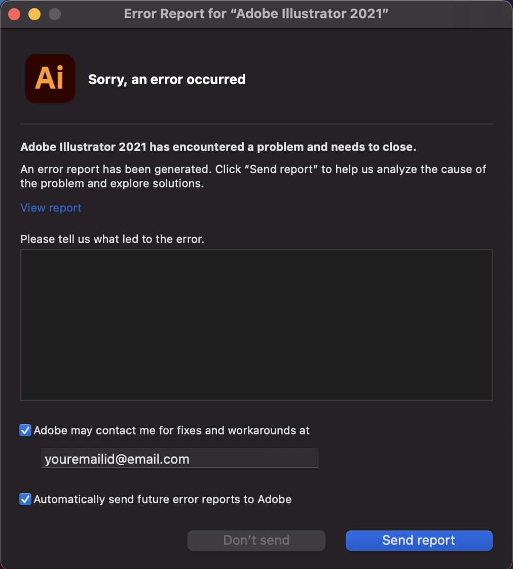 Enviar informe de errores a Adobe