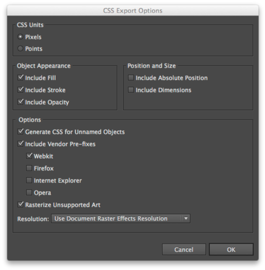 Extracción de CSS | Illustrator CC