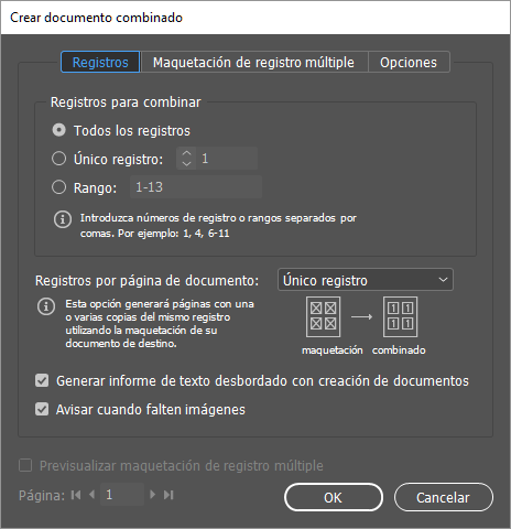 Combine datos para crear formularios de cartas, sobres o etiquetas de dirección en Adobe InDesign