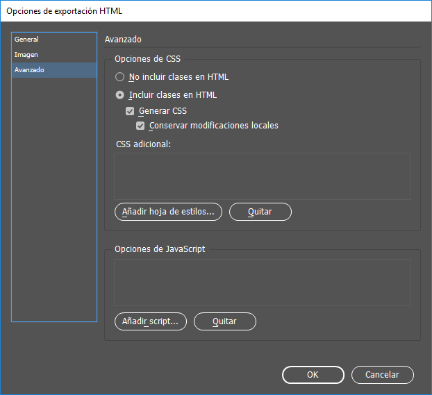Exportación de contenido a HTML en InDesign CC