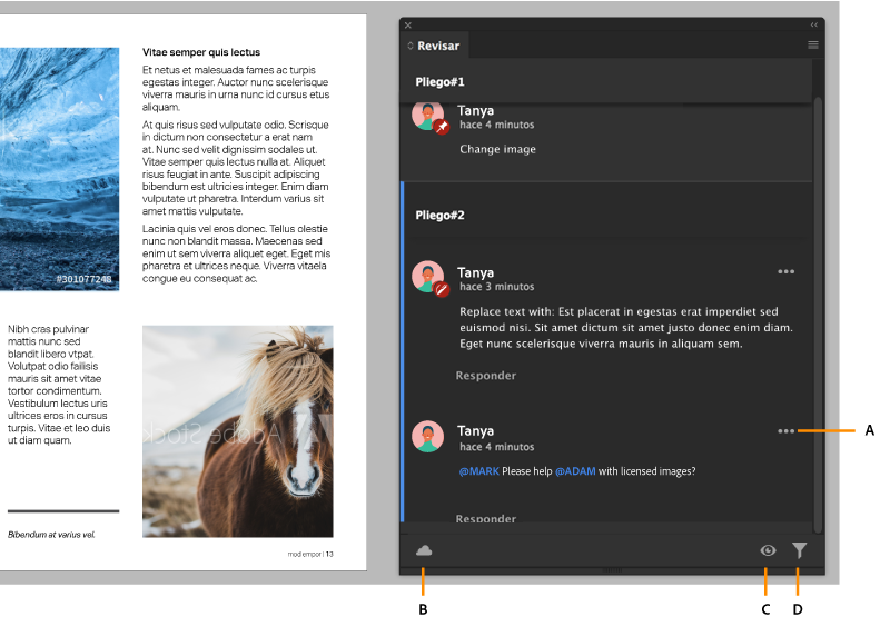 Conozca cómo administrar comentarios de documentos compartidos de InDesign.