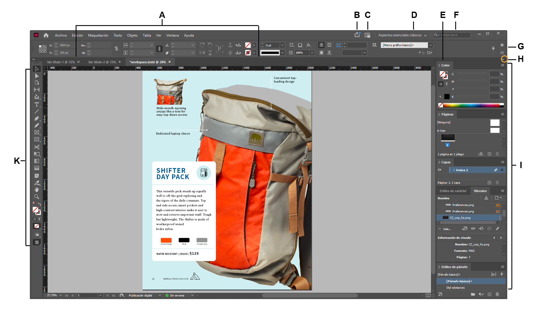 Conceptos básicos del espacio de trabajo en InDesign