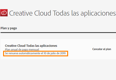 Desactivar la renovación automática de la suscripción a Adobe Creative ...