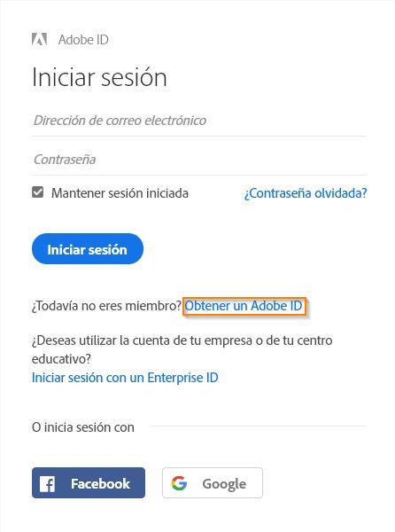 Crear o actualizar su Adobe ID