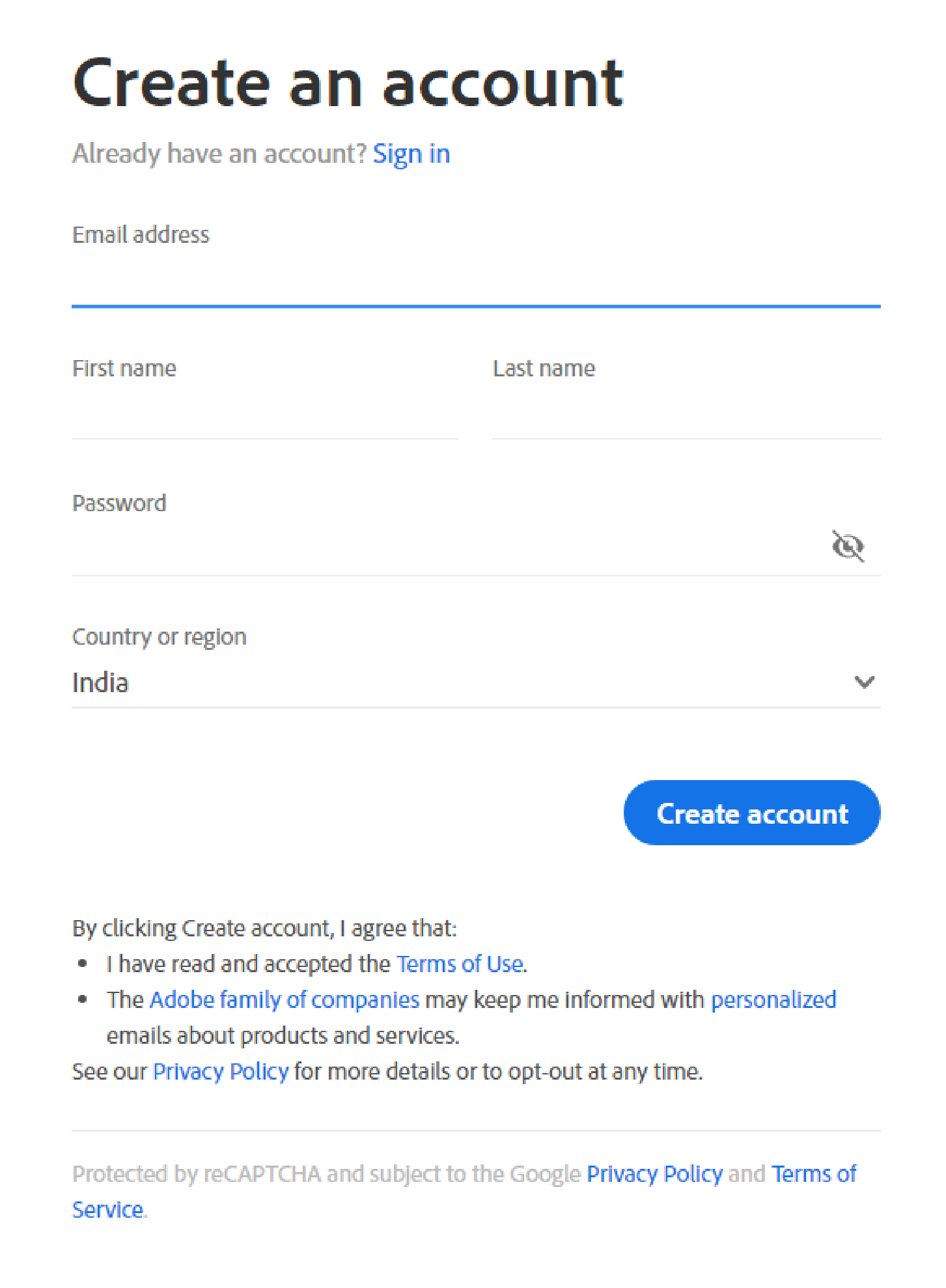 Crear o actualizar su Adobe ID