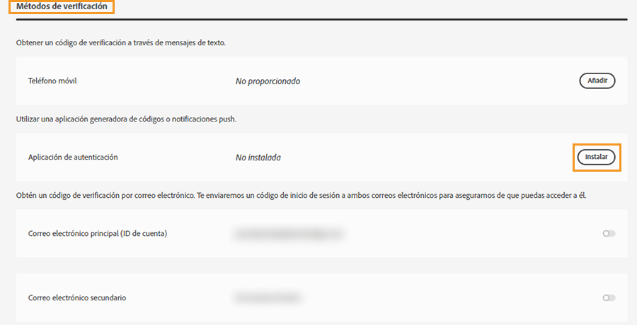 Proteger la cuenta de Adobe