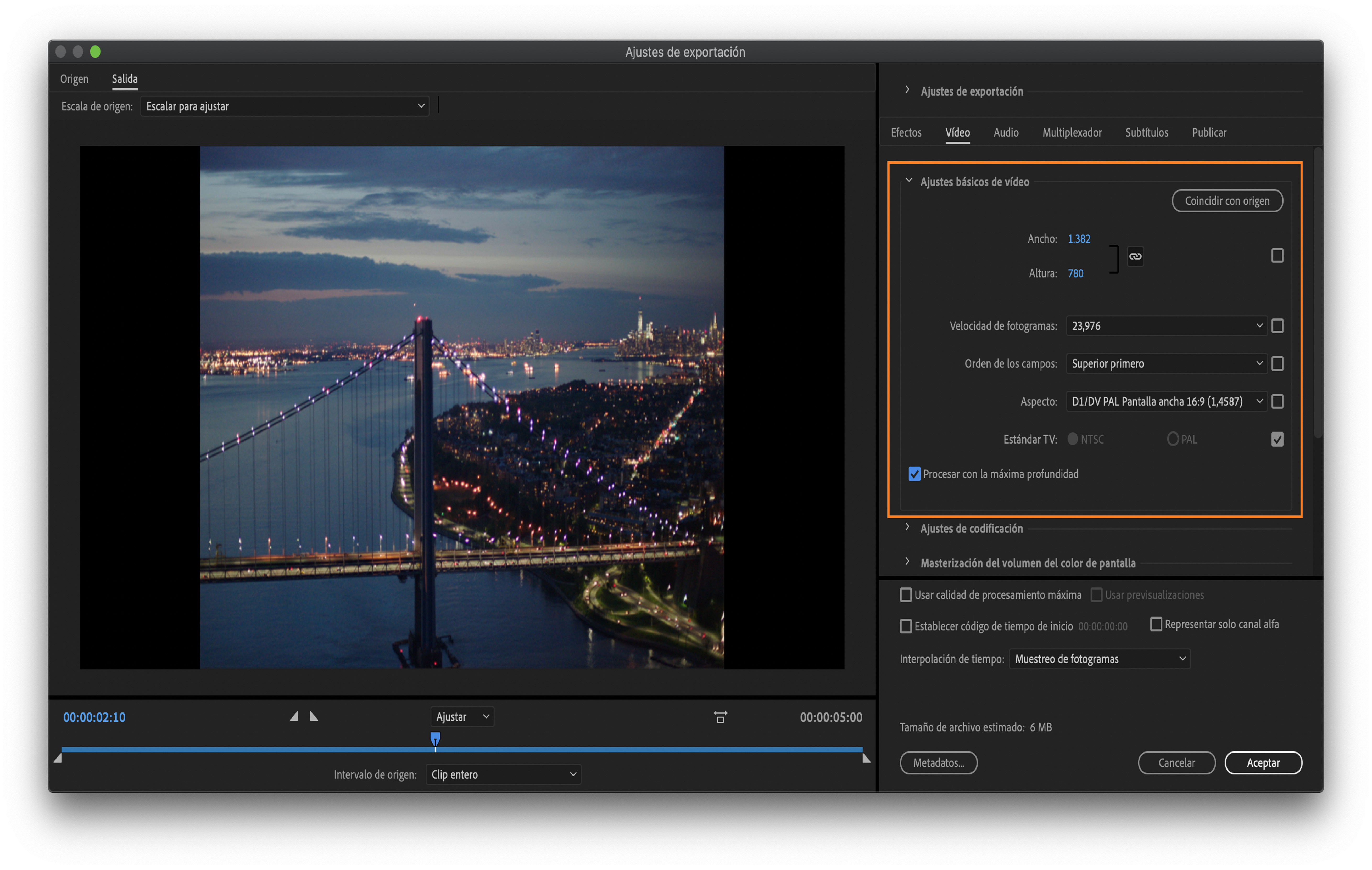 Referencia de ajustes de exportación para Adobe Media Encoder