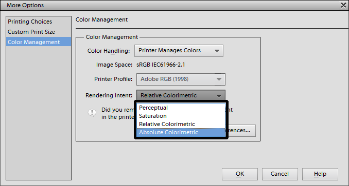Configuración de la gestión del color para impresión en Photoshop Elements