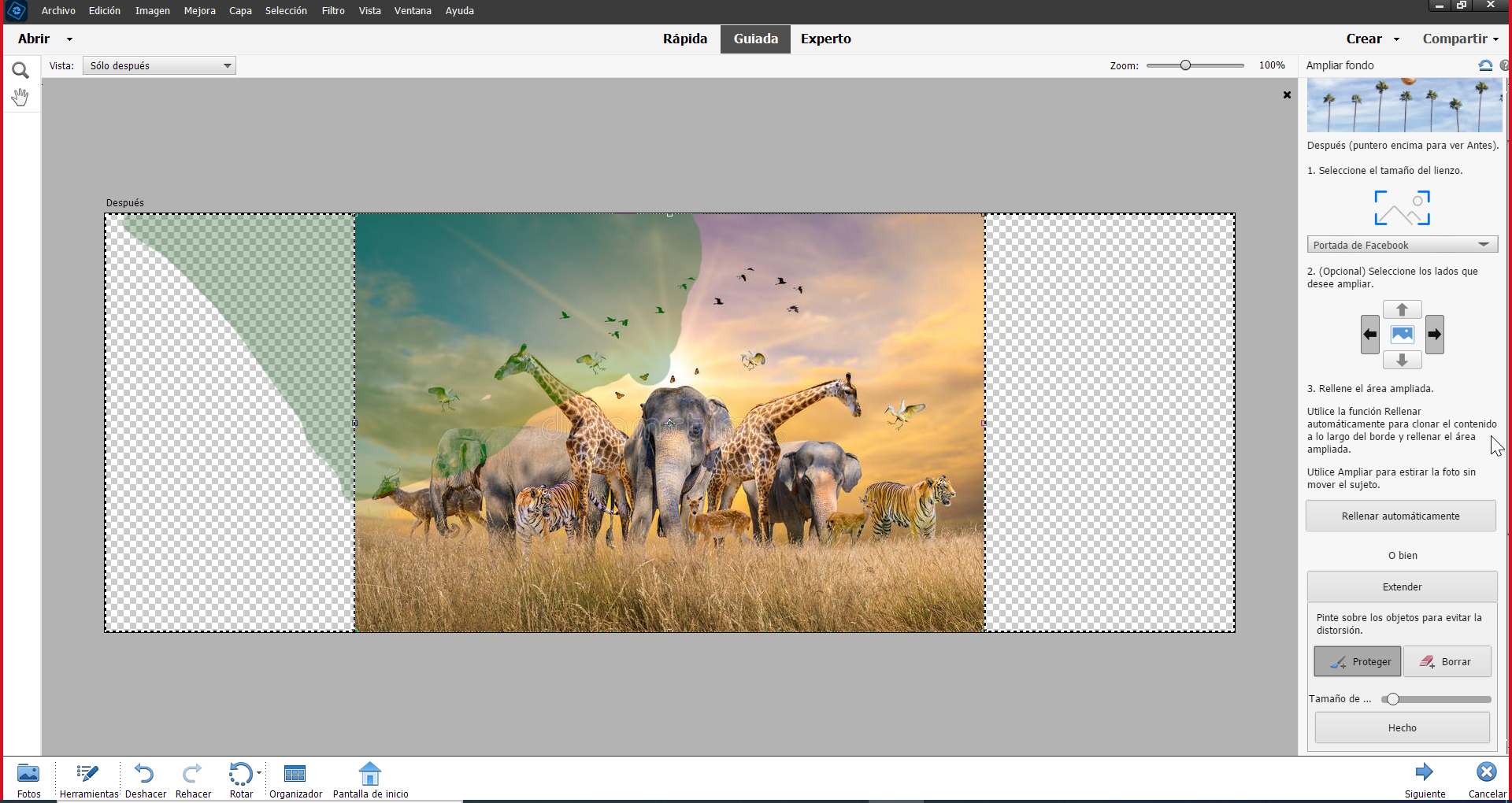 Imagen distorsionada: Edición guiada de ampliar fondo