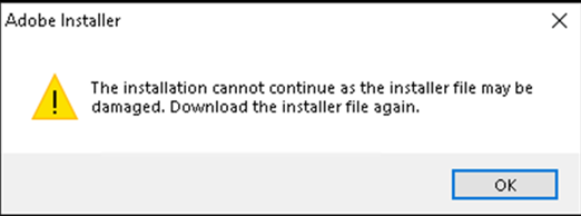 Error | El programa de instalación está dañado