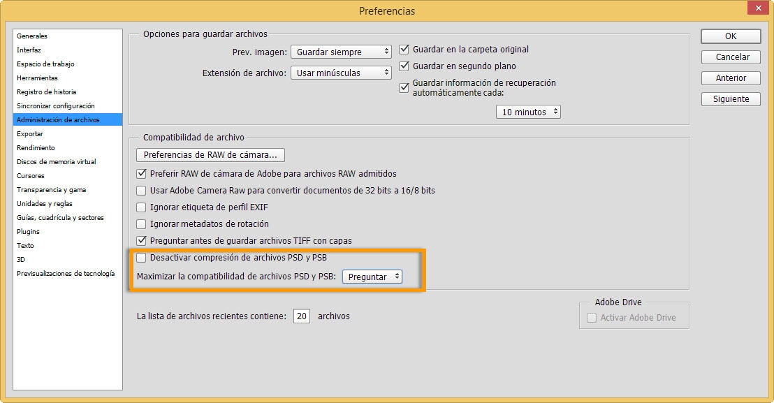 Optimización del rendimiento de Photoshop