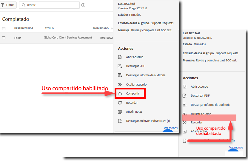 Controles de uso compartido de acuerdos