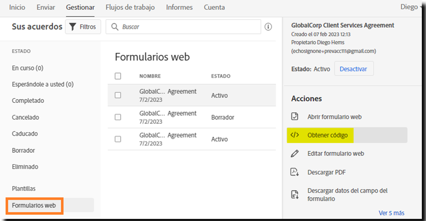 Búsqueda de la URL y el código de script del formulario web
