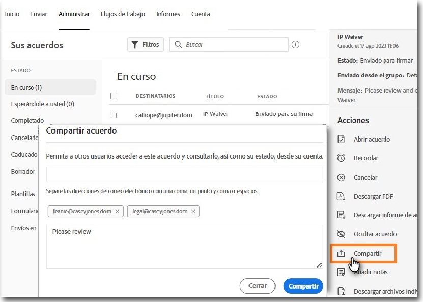 Uso compartido de un acuerdo individual