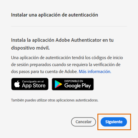 Uso de Adobe Authenticator para la verificación en dos pasos
