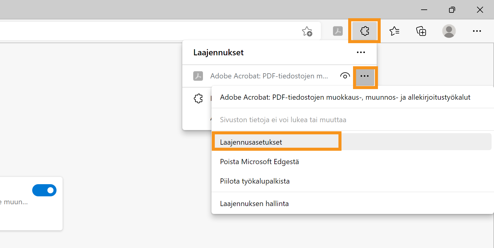 Microsoft Edgen Adobe Acrobat -laajennuksen käyttöönotto