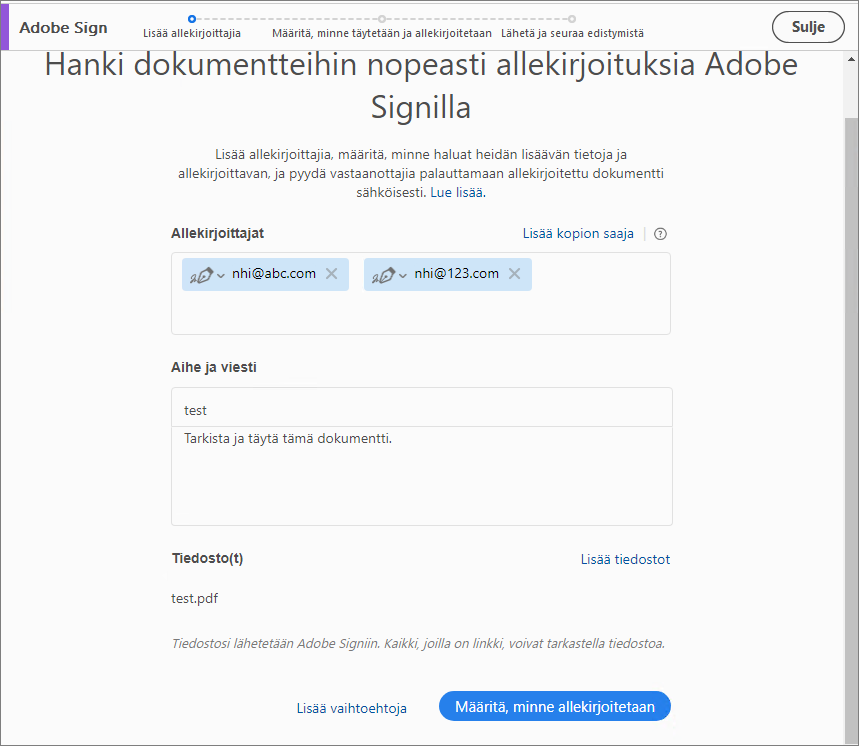 PDF-tiedostojen allekirjoittaminen Acrobat DC Fill & Sign -sovelluksella