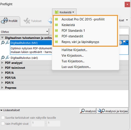 Preflight-kirjastot (Acrobat Pro)