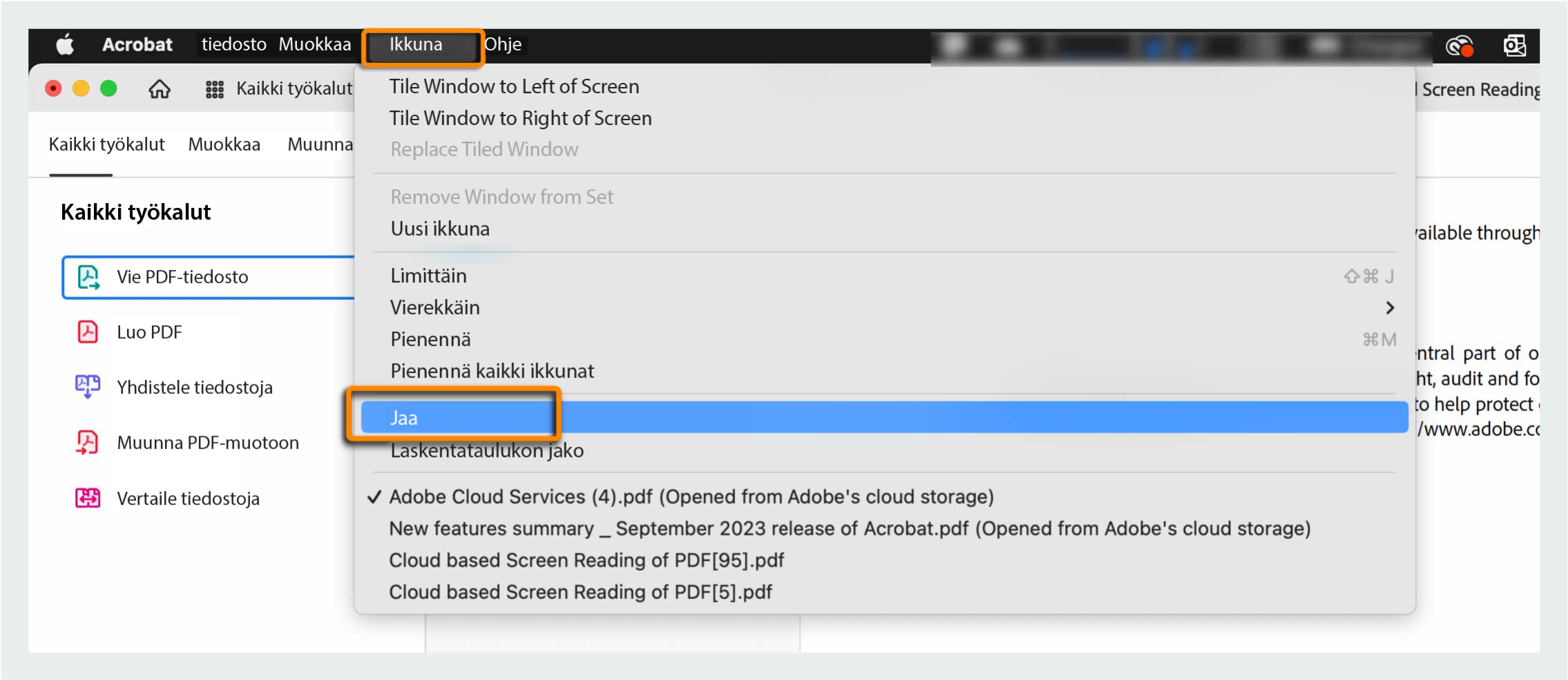Acrobatin vierityskehyksen päivitykset macOS:ssä.