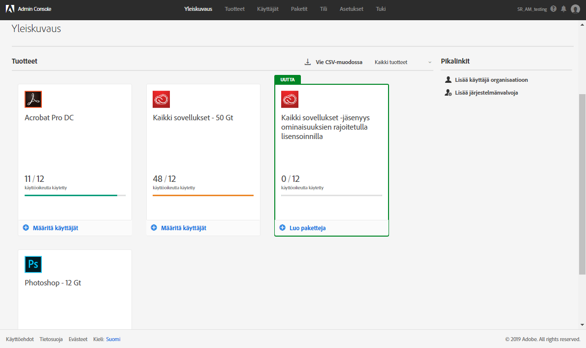 Tietoja Adobe VIP Select ‑jäsenyyden tilasta