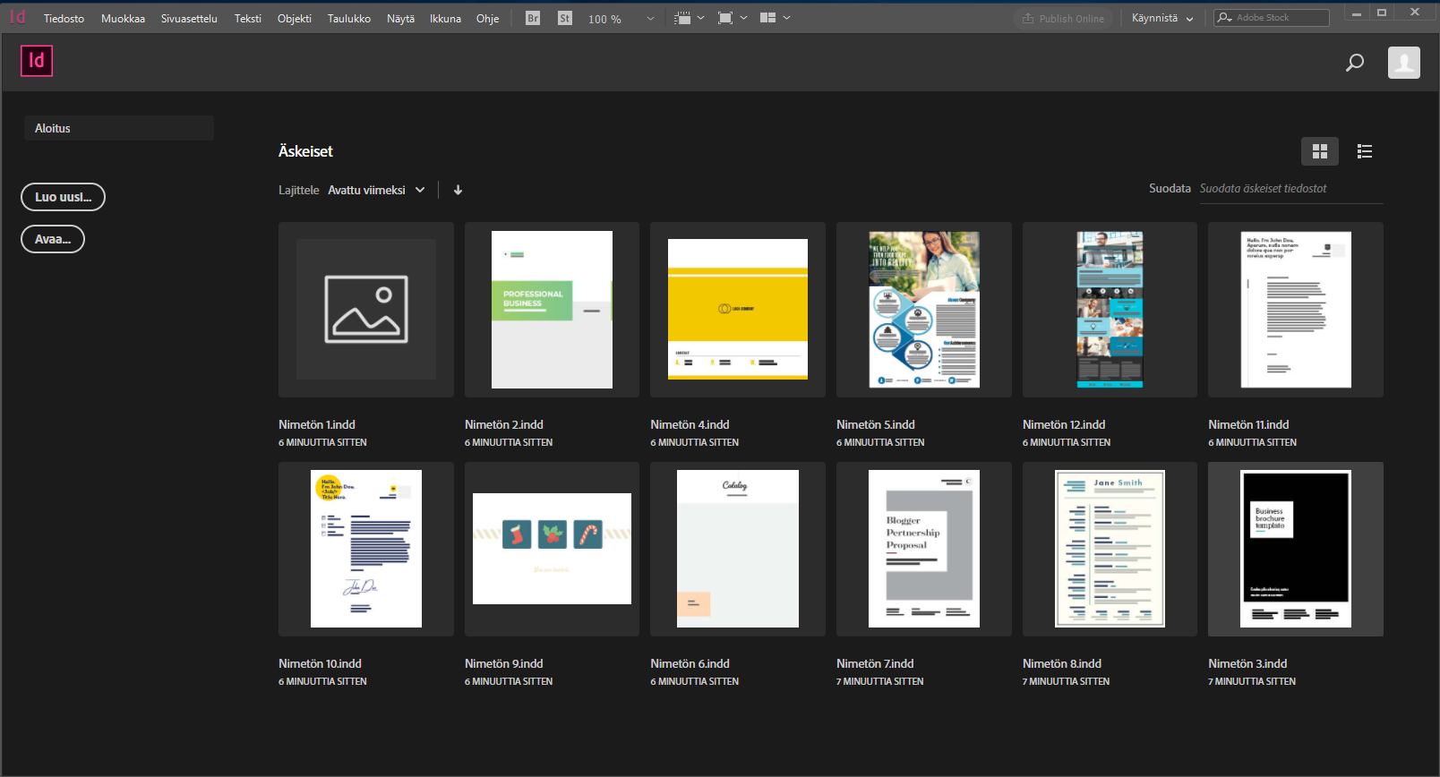 InDesignin työtilojen perusteet
