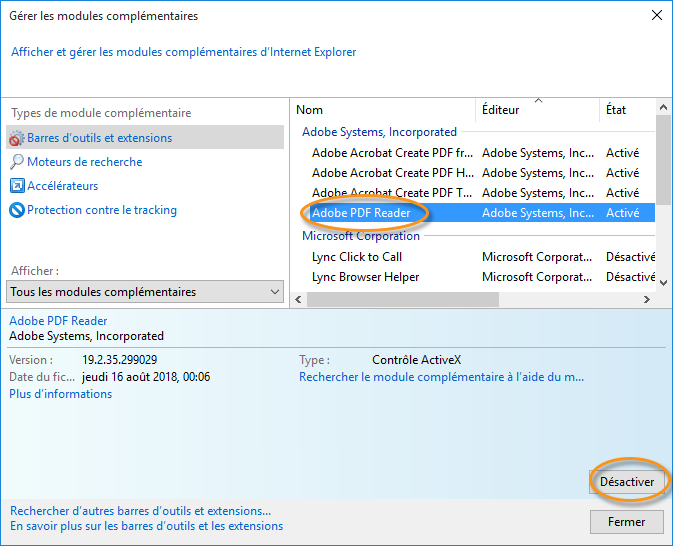 Affichage d’un fichier PDF dans un navigateur Adobe Acrobat, Acrobat Reader