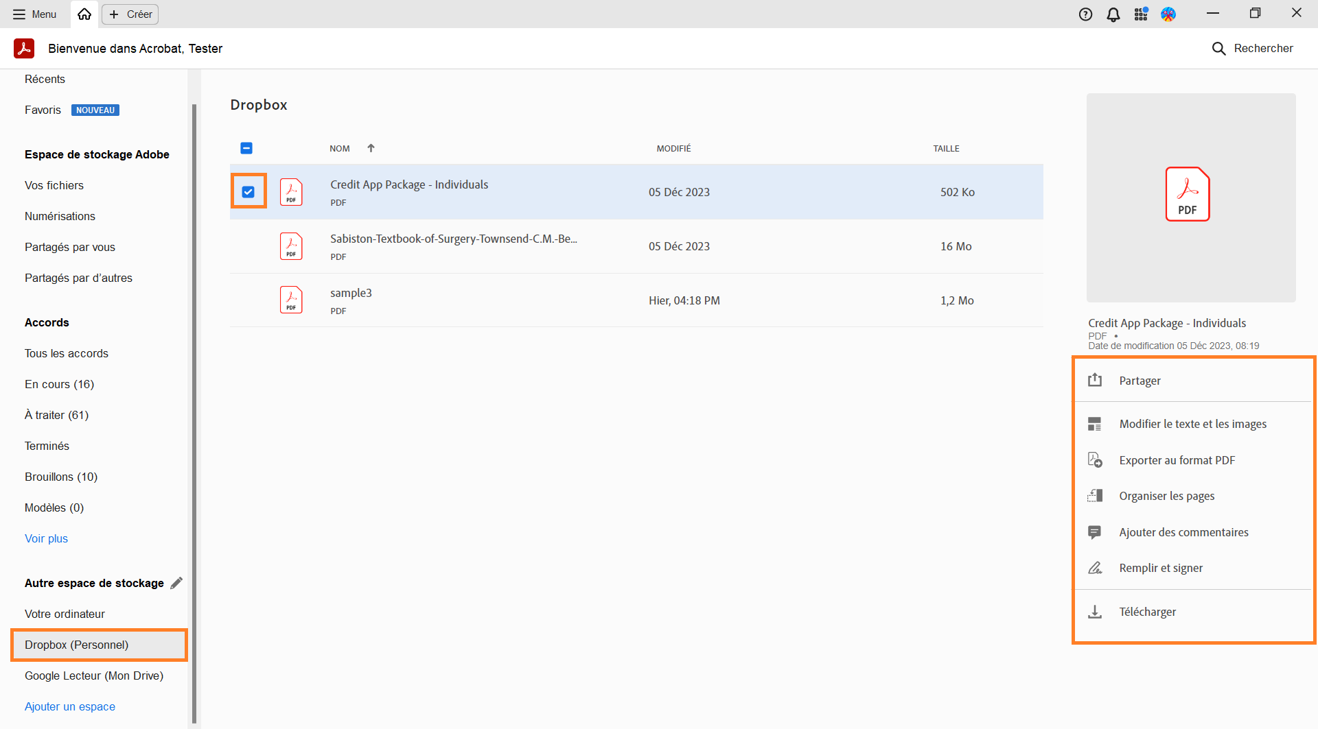 Accès à vos fichiers Dropbox dans Acrobat/Reader