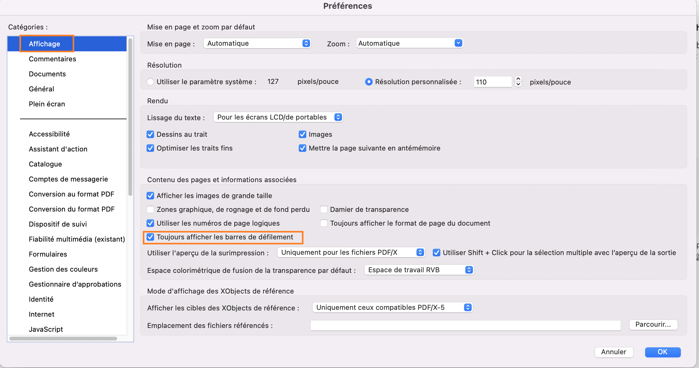Mises à niveau du framework de défilement Acrobat pour macOS.