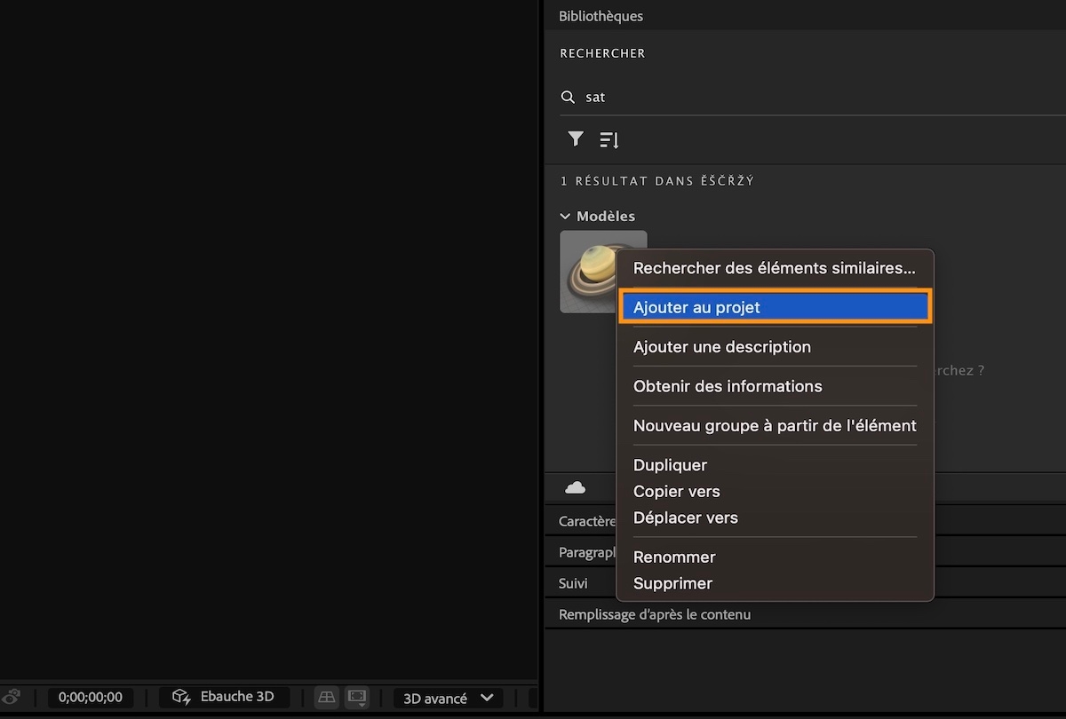 Importer des modèles 3D à partir des bibliothèques Creative Cloud
