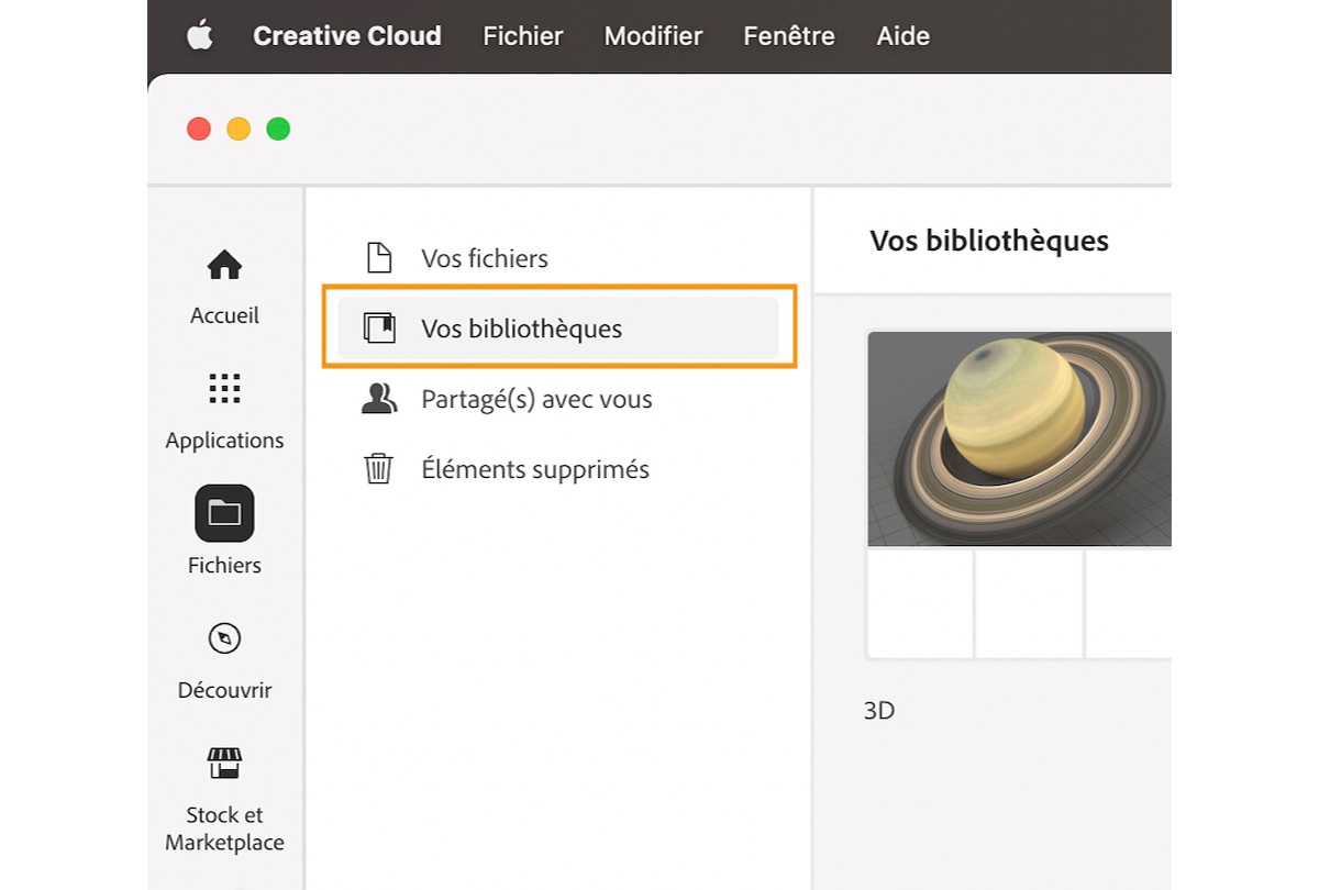 Importer des modèles 3D à partir des bibliothèques Creative Cloud (version bêta)