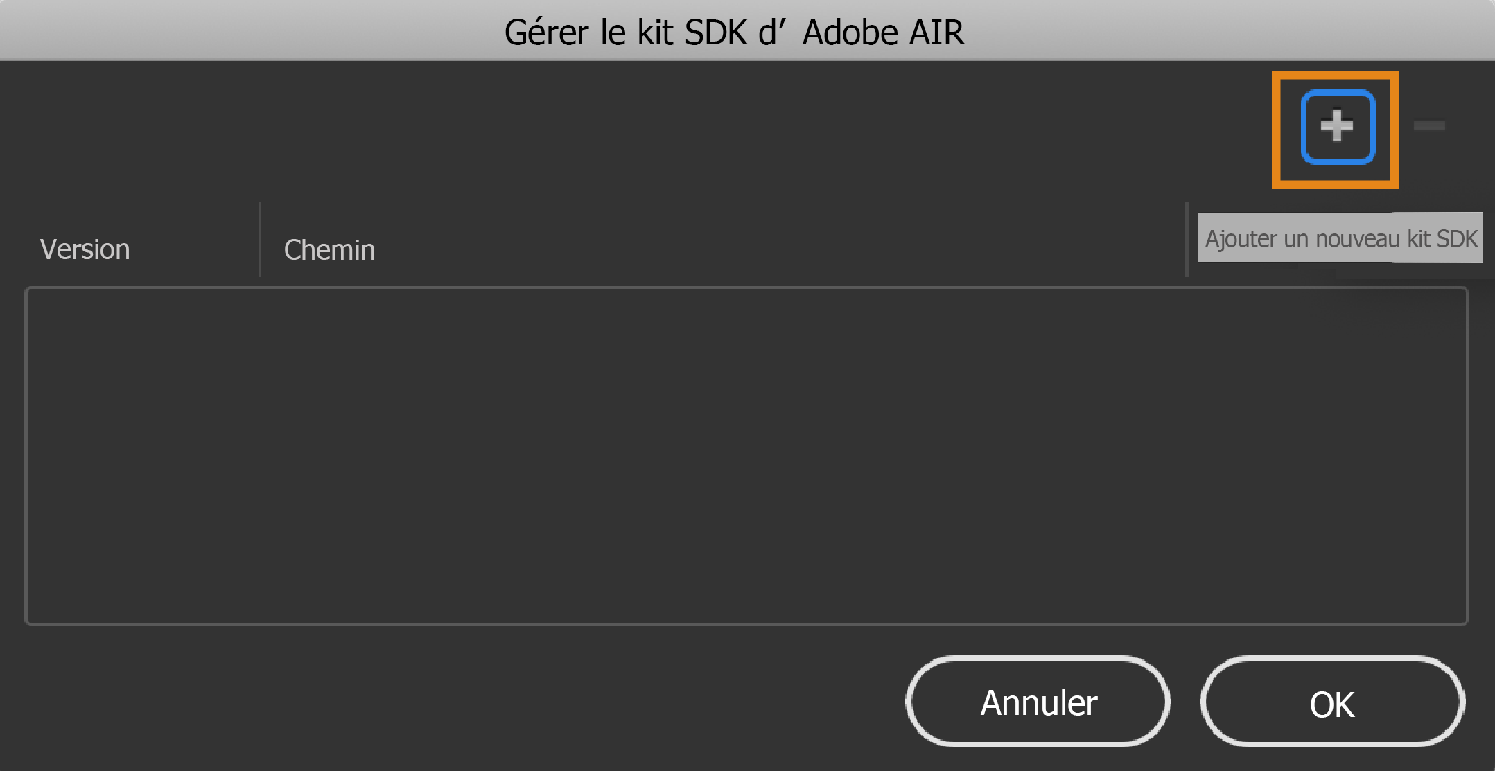 Activation du SDK AIR dans Animate