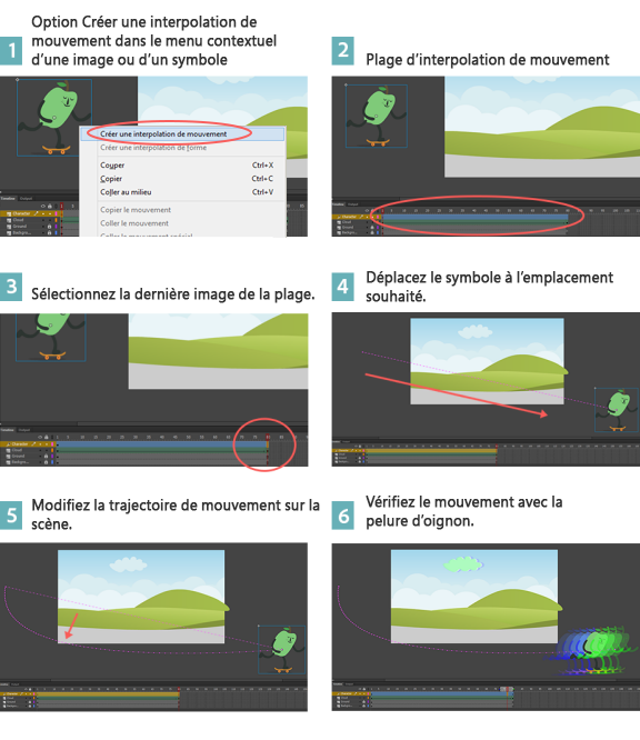 Création d’une animation d’interpolation de mouvement dans Adobe Animate