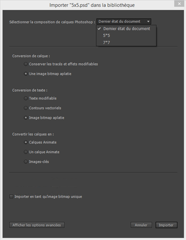 Utilisation de fichiers PSD de Photoshop dans Animate CC